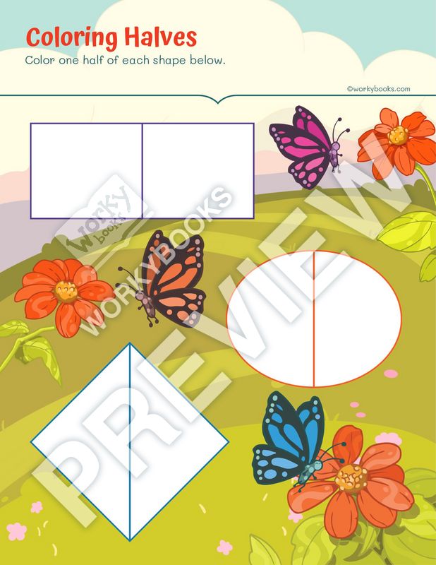 Worksheet - Coloring Halves | Partitioning Shapes | Partition | Halves ...