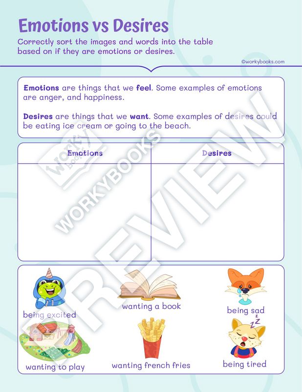 Worksheet - Emotions vs Desires—Vocabulary | Worksheets for 1st Graders ...
