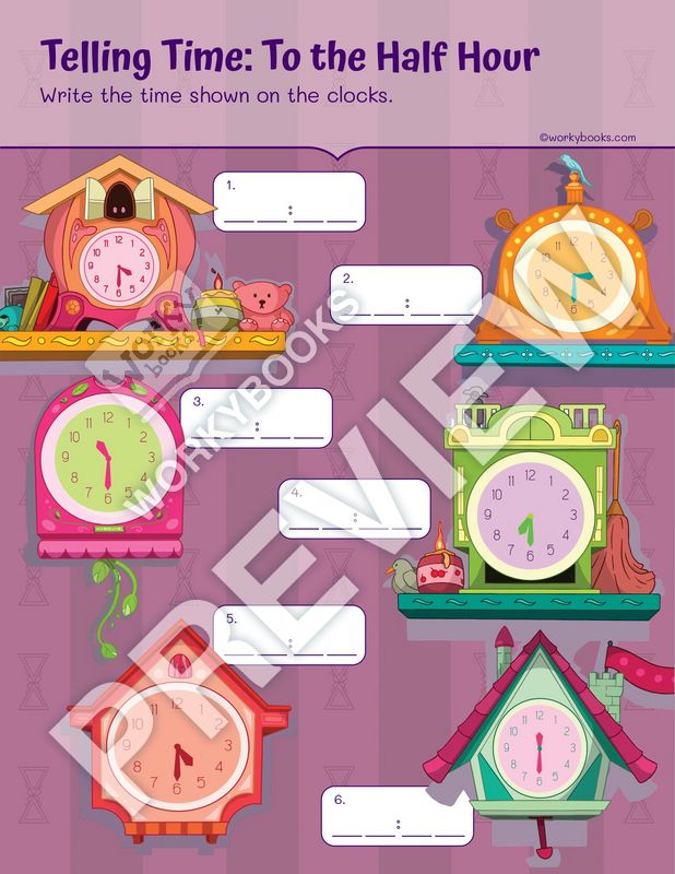 Worksheet - Telling Time: To the Half Hour | Analog | Digital | Clock ...
