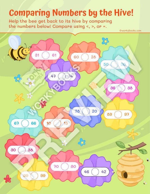 Worksheet - Comparing Numbers by the Hive! | 2 Digit Numbers | Two ...