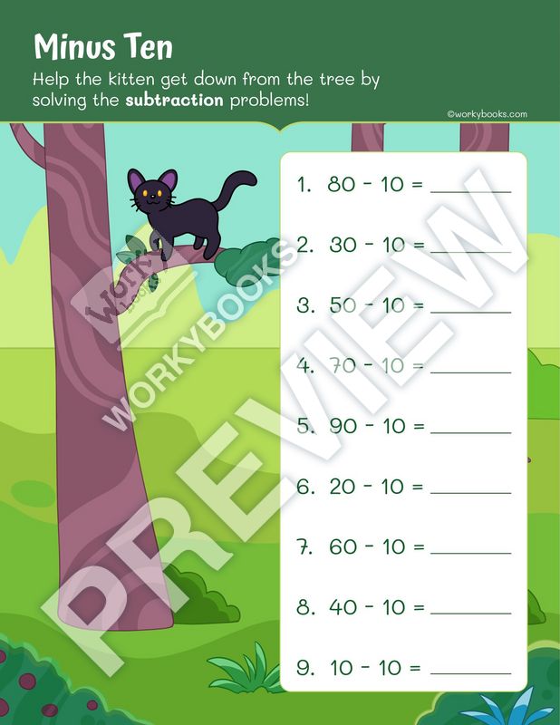 Worksheet - Minus 10— Subtraction | first grade math worksheets ...