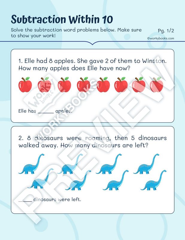 Worksheet - Subtraction Within 10 Interactive | Printable