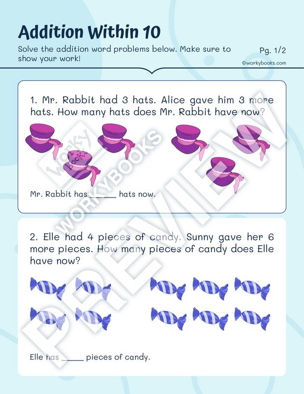 Worksheet - Addition Within 10 | first grade math worksheets|Grouping ...