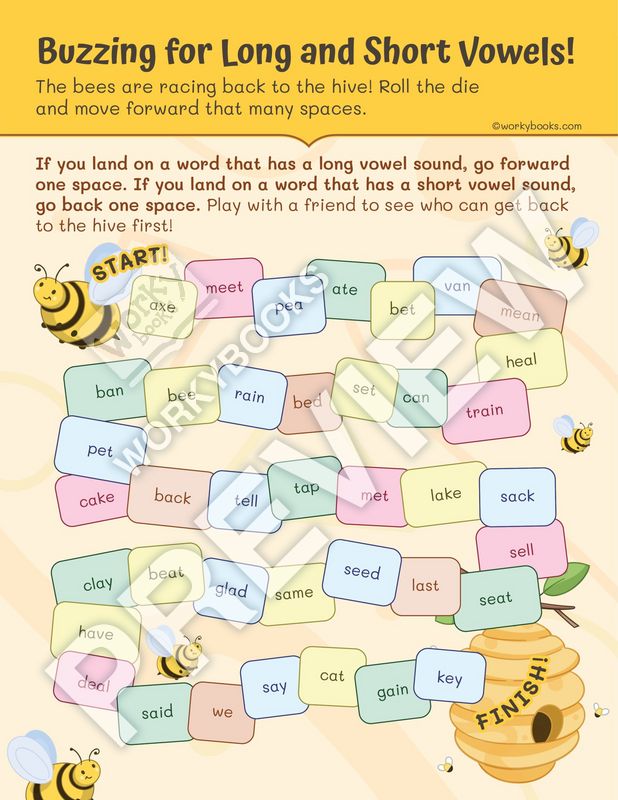 Worksheet - Buzzing for Long and Short Vowels! | Long vowel vs Short ...