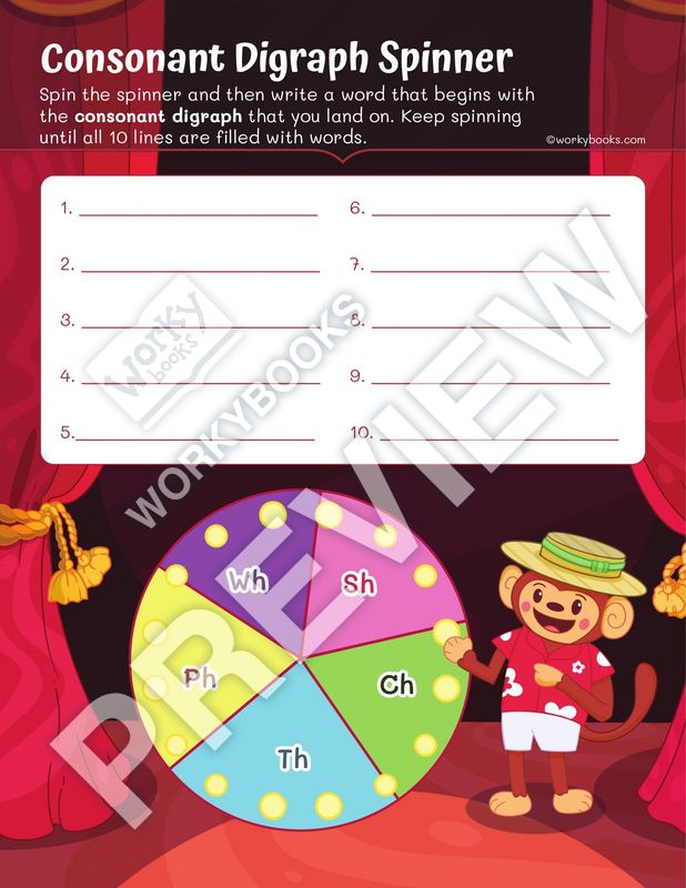 Worksheet - Consonant Digraph Spinner | Spelling | Consonant | Blends ...