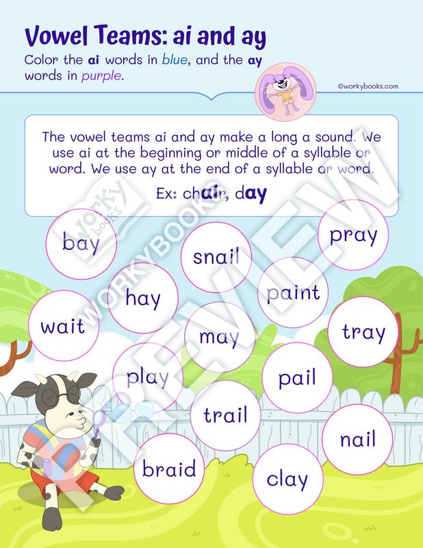 Worksheet - Vowel Teams— ai and ay | Vowel Team| Vowel Teams |Ai | Ay ...