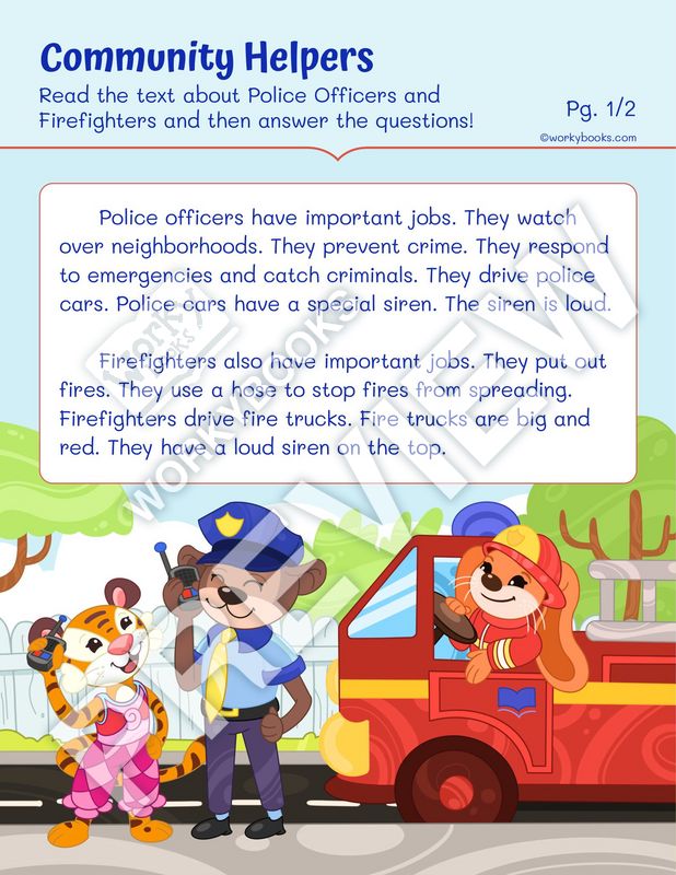Worksheet - Community Helpers: Police Officers & Firefighters ...