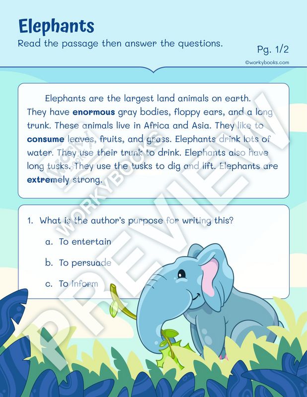 Worksheet - Elephants —Context Clues | Reading Comprehension | Context Clues| Informational Text ...
