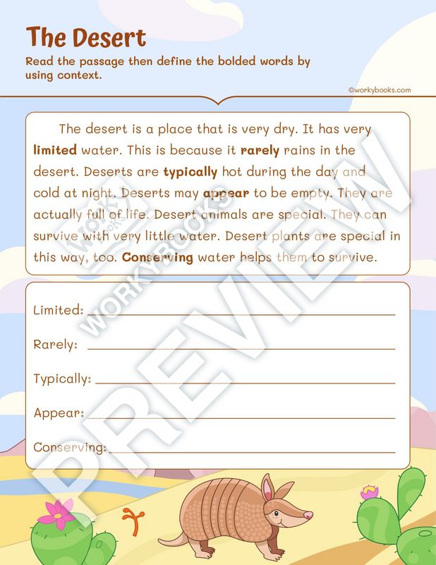 Worksheet - The Desert | Reading Comprehension | Context Clues ...