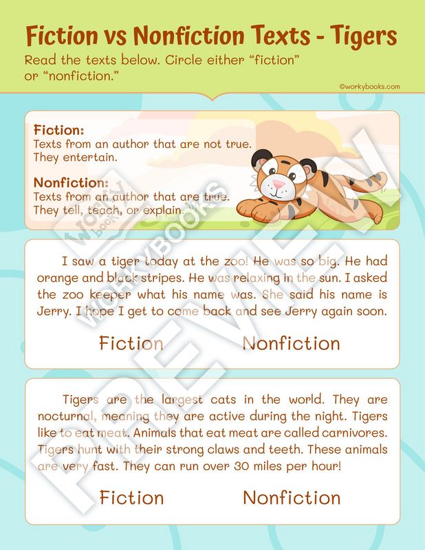 Worksheet - Fiction vs Nonfiction Texts - Tigers | Reading ...