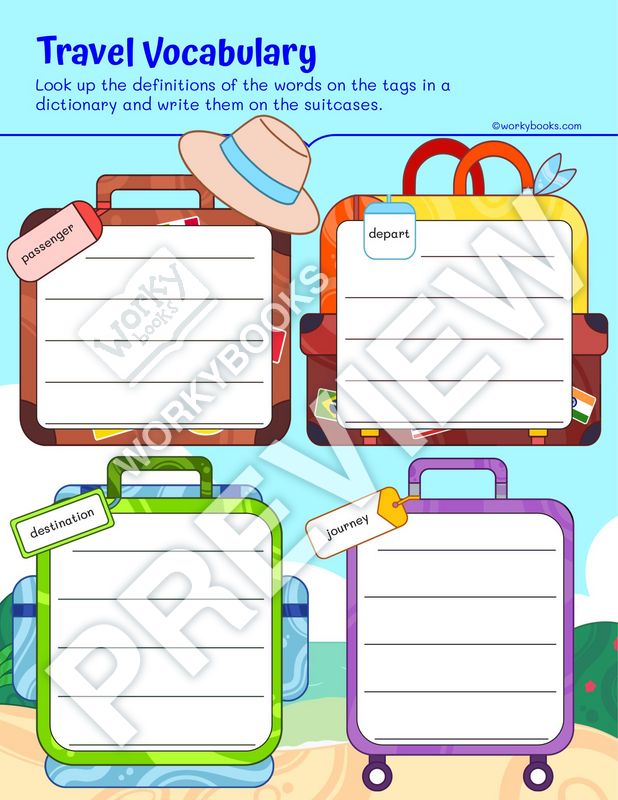 Worksheet - Travel Vocabulary | Meaning of a Word | Airplane | Around ...