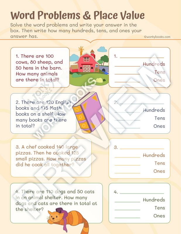 Worksheet - Multi step Place Value Word Problems | 2nd Grade Math ...