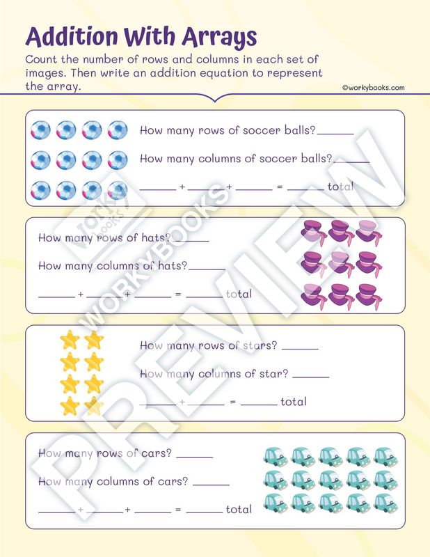 Worksheet - Addition with Arrays | Represent an Array with an Addition ...