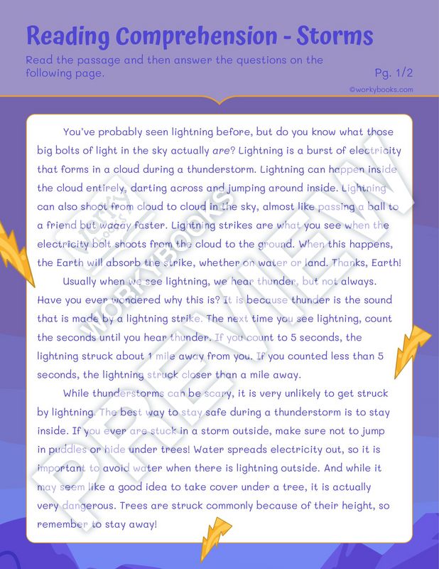 Worksheet - Reading Comprehension— Storms | Storms | Thunder Storms ...