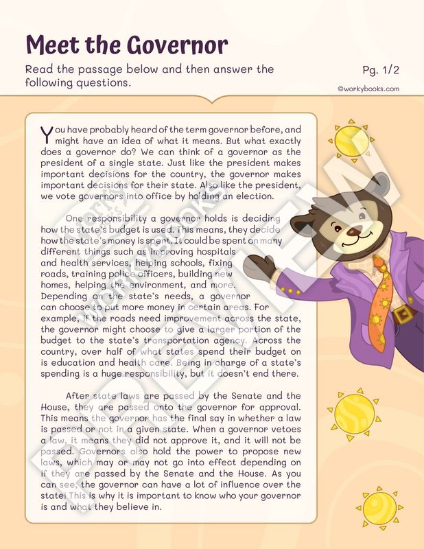 Worksheet - Informational Text -Meet the Governors | Governor | Us ...