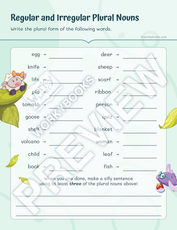 Worksheet - Regular and Irregular Plural Nouns | Abstract vs Concrete ...