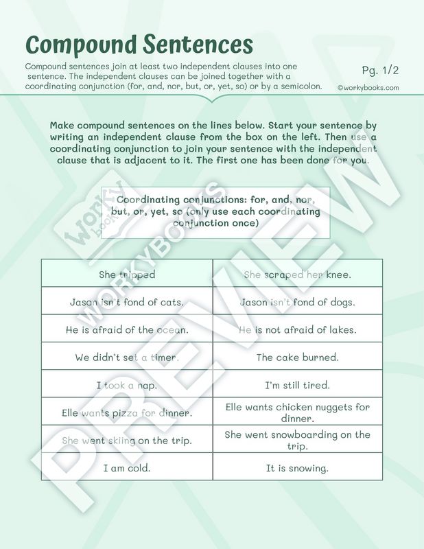 Worksheet - Compound Sentences | Joining Independent Clauses ...