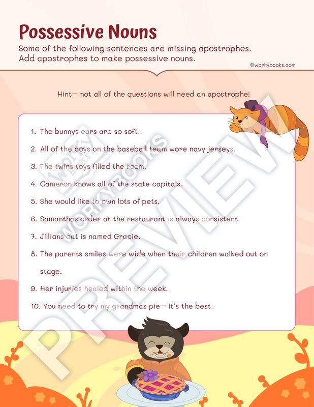 Worksheet - Apostrophes with Possessive Nouns | Apostrophe s ...