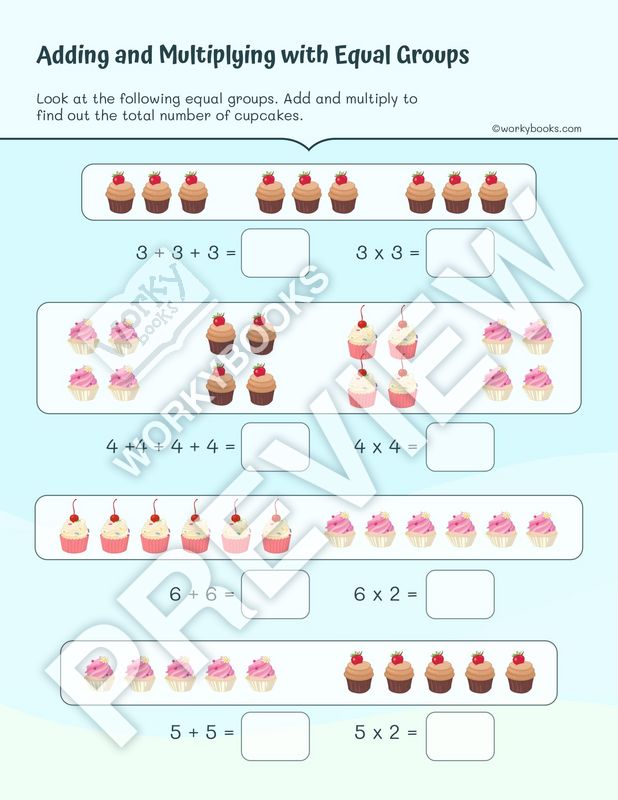 Worksheet - Adding and Multiplying with Equal Groups | Adding Equal ...