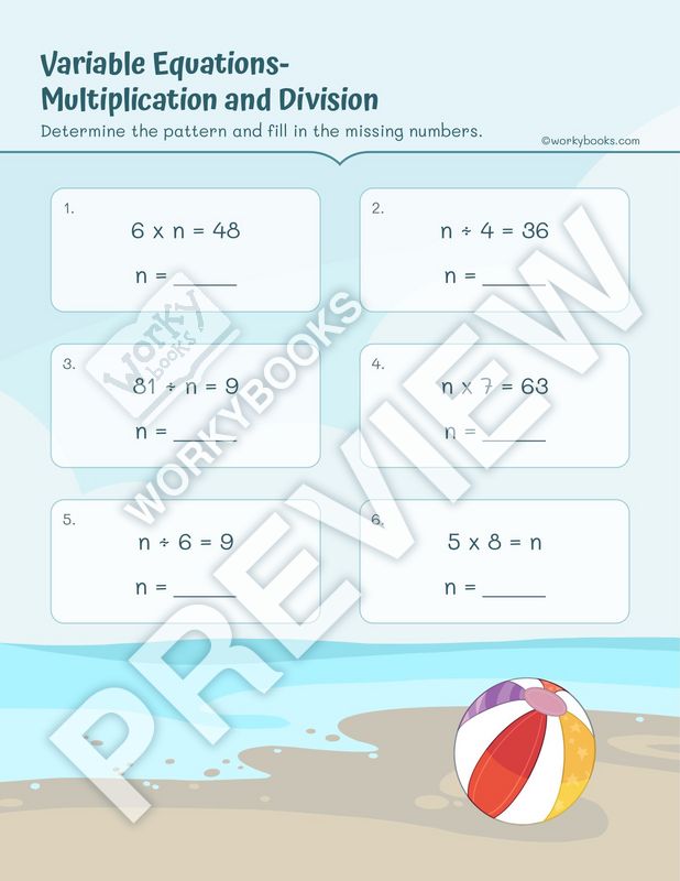 Worksheet - Variable Equations- Multiplication and Division | Variable ...