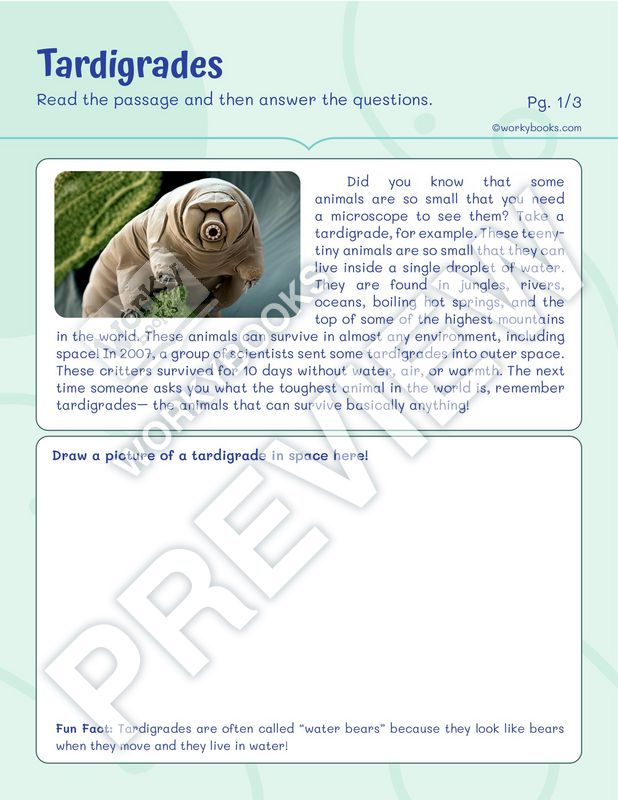 Worksheet - Informational Text -Tardigrades | Tardigrades | Reading Informational Texts ...