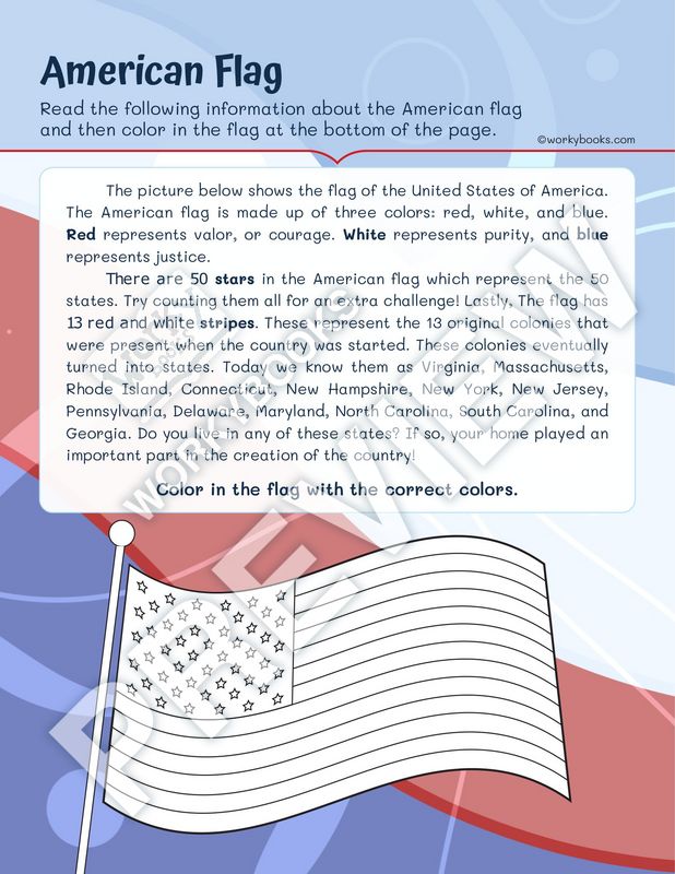 Worksheet - Informational Text - American Flag | United States of ...