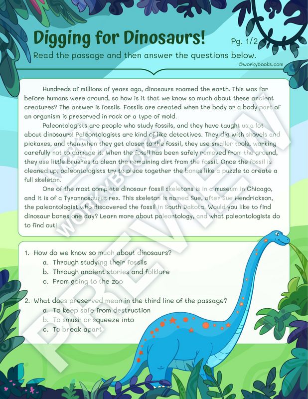Worksheet - Informational Text —Digging for Dinosaurs | Learn About Dinosaurs | Passage on ...