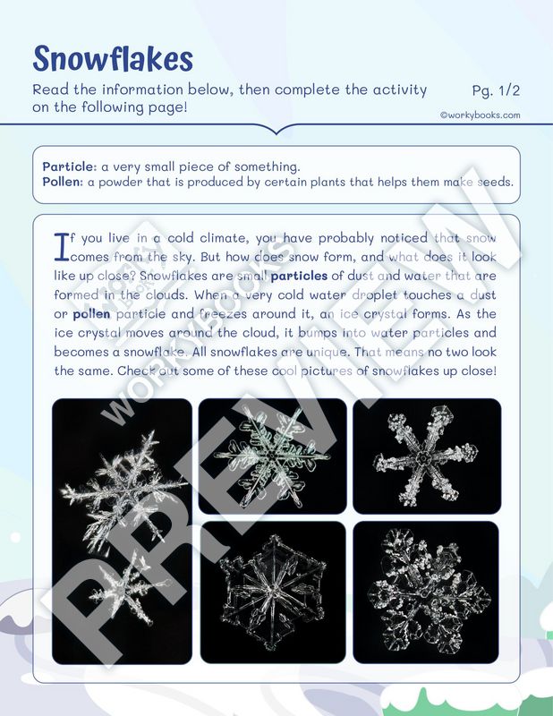 Worksheet - Informational Text —Snowflakes | SnowFlakes | Ice Crystal | Water Vapor | Cold ...