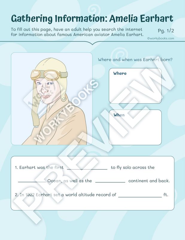 Worksheet - Gathering Information: Amelia Earhart | Amelia Earhart ...