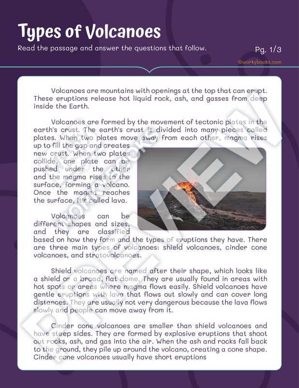 Worksheet - Types of Volcanoes Interactive | Printable