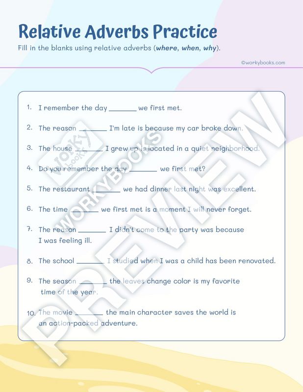 Worksheet - Relative Adverbs Practice | 4th Grade|Adverbs Interactive ...
