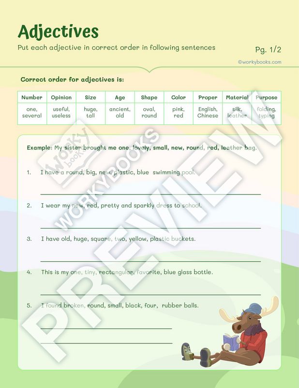 Worksheet - Arranging Adjectives | Adjectives | Vocabulary, Order ...