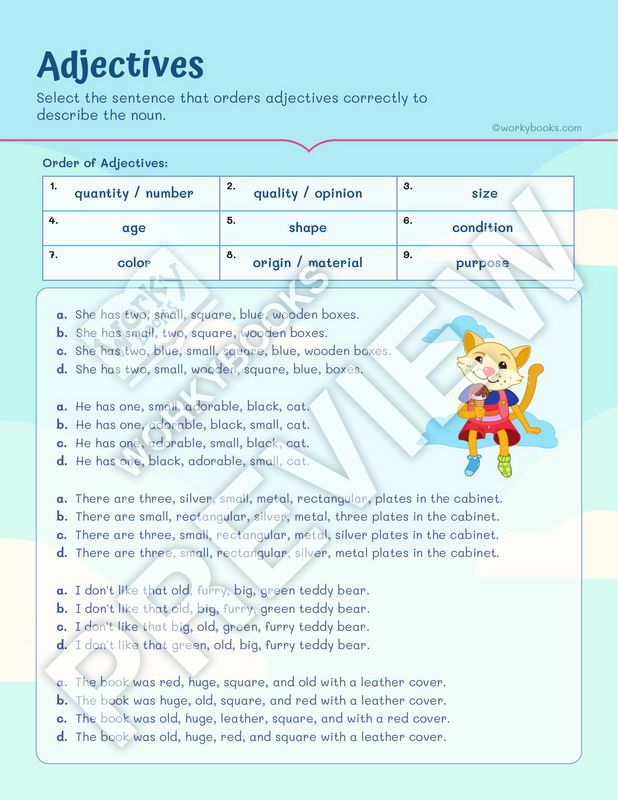 Worksheet - Order of Adjectives | Adjectives | Vocabulary, Order ...