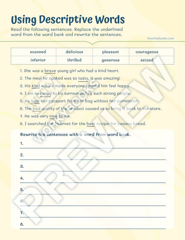 Worksheet - Using Descriptive Words | 4th grade|descriptive words Interactive | Printable