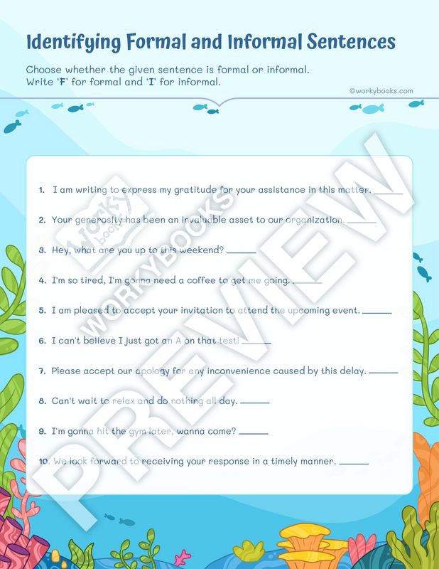 Worksheet - Identifying Formal and Informal Sentences | 4th Grade ...