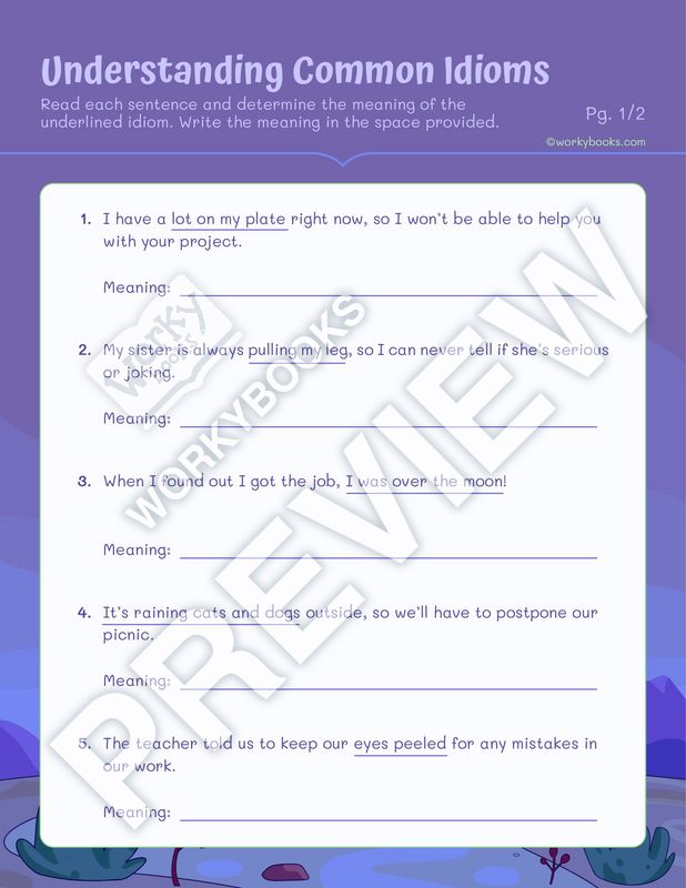Worksheet - Understanding Common Idioms Interactive | Printable