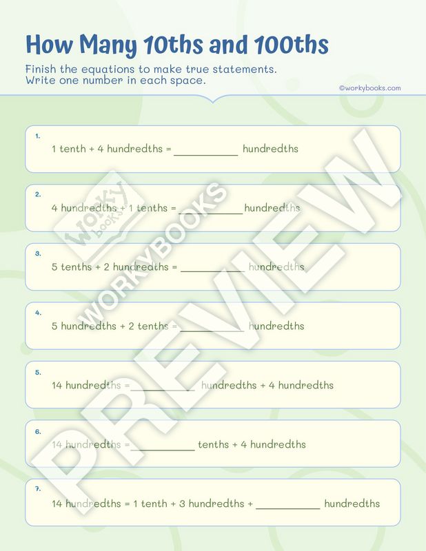 Worksheet - Tenths and Hundredths Equivalent Fractions | 4th grade math ...