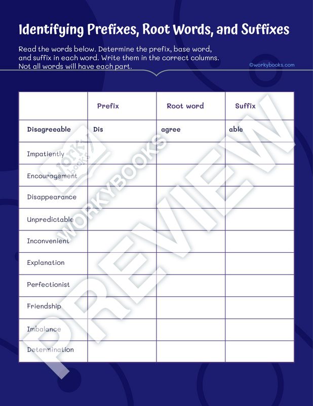 Worksheet - Identifying Prefixes, Root Words, and Suffixes | 4th grade ...