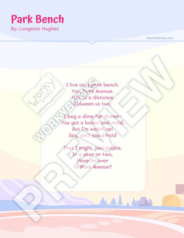 Worksheet - Park Bench By: Langston Hughes | 4th Grade | Reading Comprehension Interactive ...