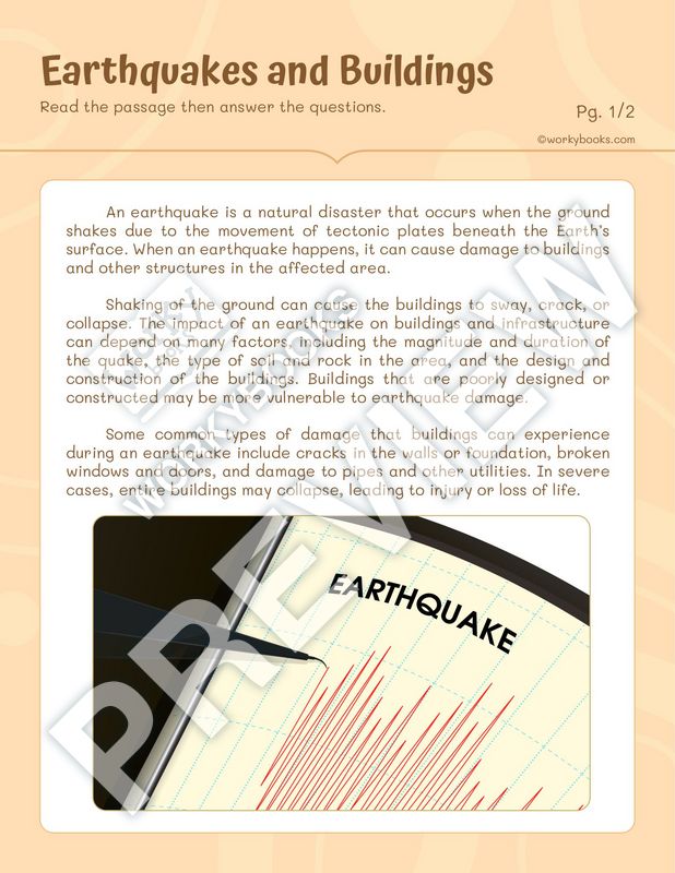 Worksheet - Earthquake and buildings | 4th Grade | Reading ...