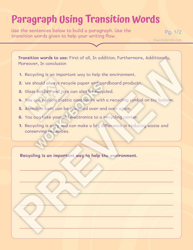 Worksheet - Paragraph Using Transition Words | 4th Grade|Writing ...