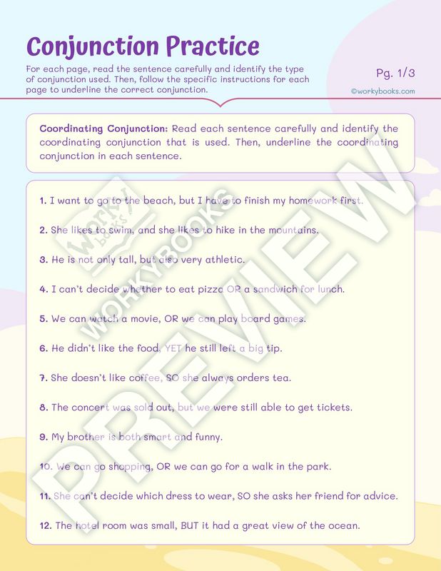 Worksheet - Conjunction Practice | 5th grade ELA | Grammar| Conjunction ...