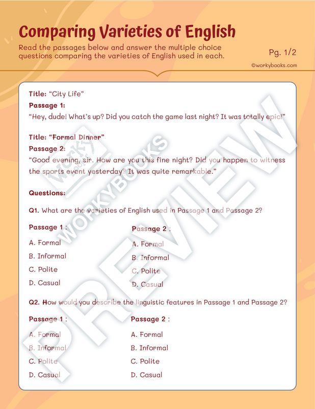Worksheet - Comparing Varieties of English | 5th grade ELA |Varieties ...