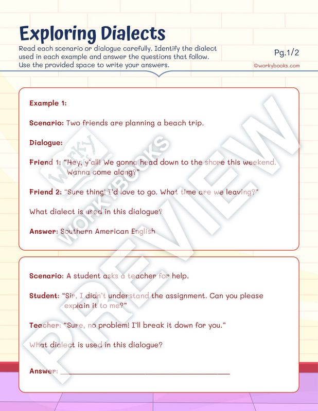 Worksheet - Exploring Dialects | 5th grade ELA |Varieties of English ...