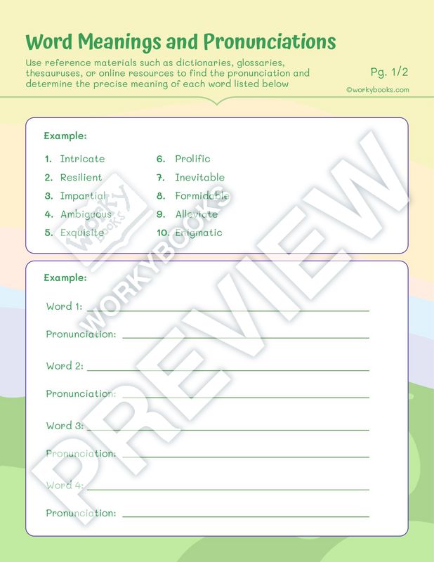 Worksheet - Word Meanings and Pronunciations | 5th grade ELA ...