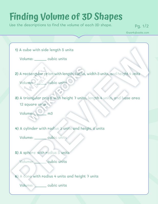 Worksheet - Finding Volume of 3D Shapes | 5th grade math | Measurement ...