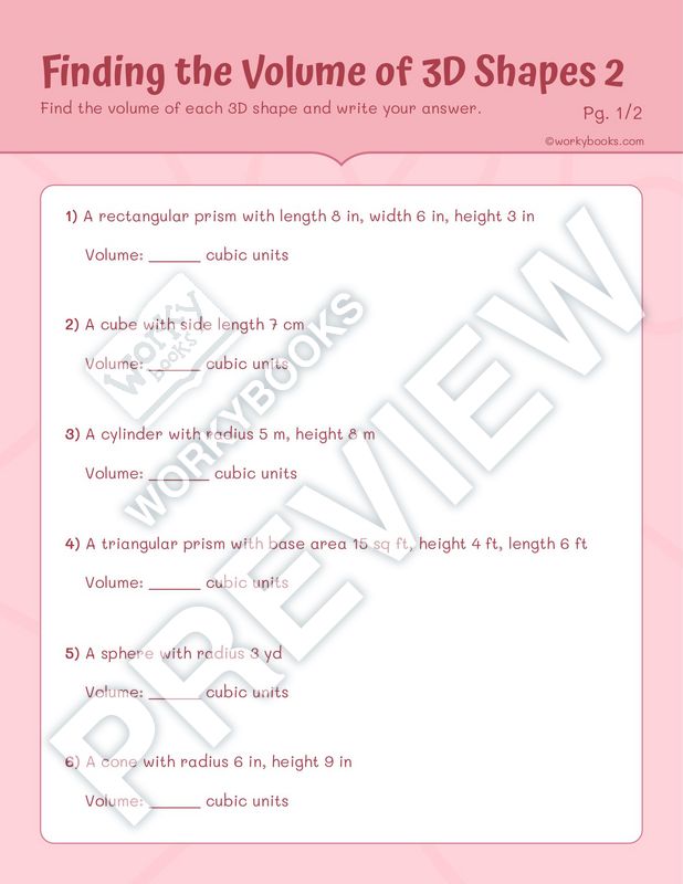 Worksheet - Volume of 3D Shapes | 5th grade math | Measurement and Data ...