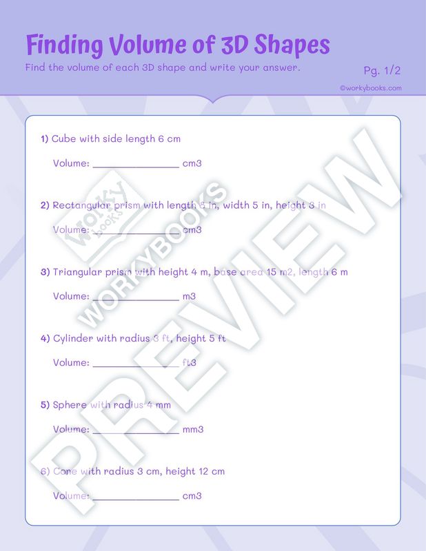 Worksheet - Volume of 3D Shapes Grade 5 | 5th grade math | Measurement ...