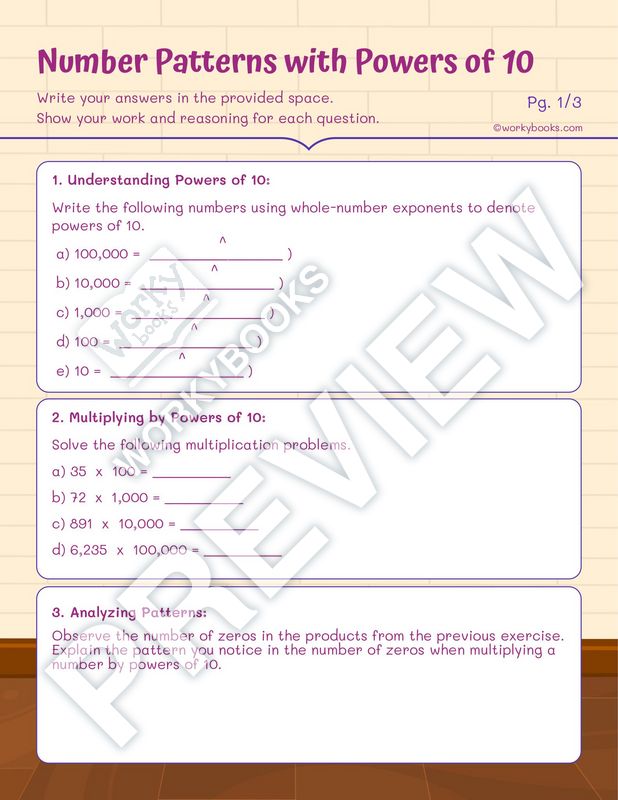 Worksheet - Number Patterns with Powers of 10 | 5th grade math | Powers ...