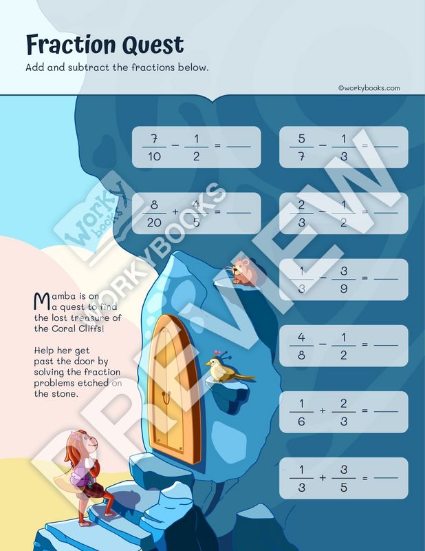 Worksheet - Fraction Quest | 5th grade math | Numbers & Operations ...